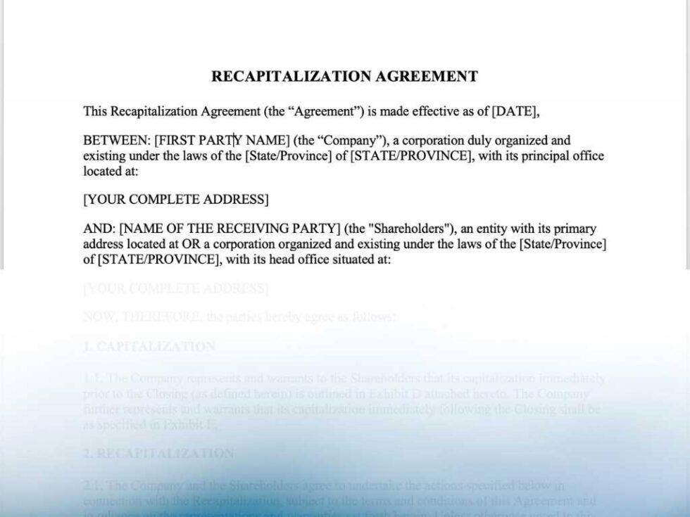 Recapitalization Agreement - Law for Georgia